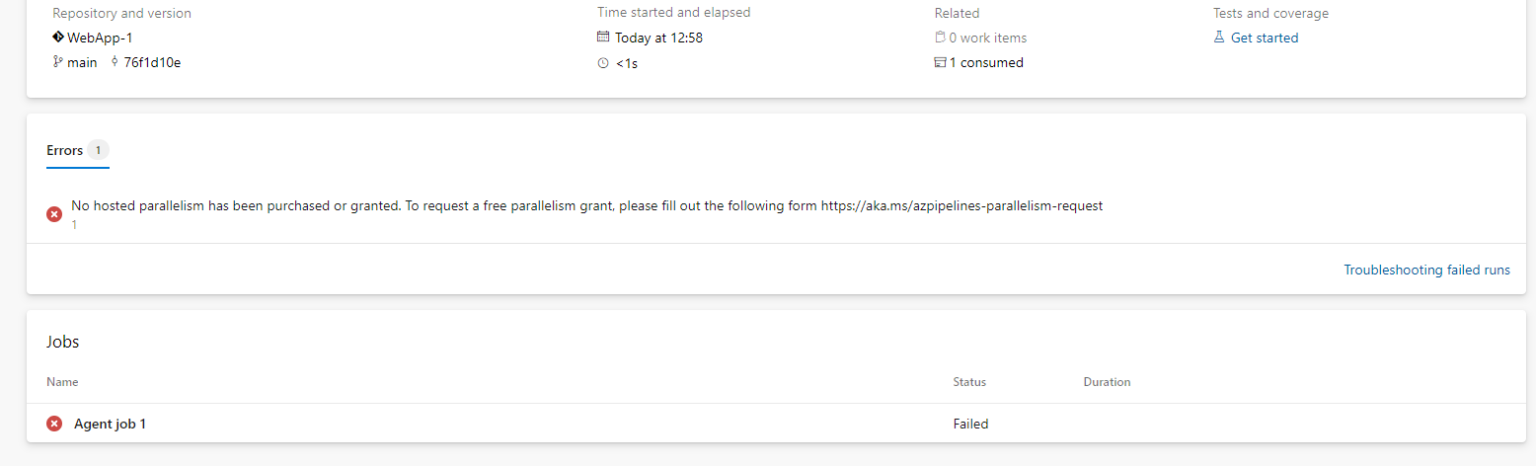 [Azure DevOps] error：No hosted parallelism has been purchased or granted. | trelab